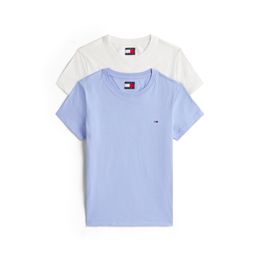 T-Shirt Tommy Jeans "TJW 2PACK C-NECK TEE", Damen, Gr. L (40), beige (ecru, vinatage iris), Single Jersey, Obermaterial: 100% Baumwolle, unifarben, slim fit h&uuml;ftlang, Rundhals, abgesteppt, Shirts T-Shirt, mit Logo-Stickerei