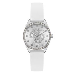 Quarzuhr Guess "AVA", wei&szlig;, silberfarben, Armbanduhren, Damen, Quarzuhr, Armbanduhr, Damenuhr, Silikonarmband, analog