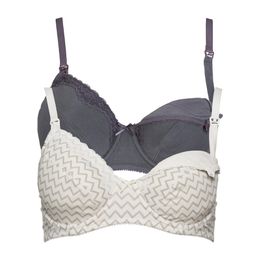 Still-BH bonprix "Still BH mit B&uuml;gel mit Baumwolle (2er Pack)", Damen, Gr. 85, Cup F, grau (ecru, grau bedruckt, anthrazit), Jersey, Obermaterial: 95% Baumwolle, 5% Elasthan. Futter: 100% Baumwolle. Spitze: 90% Polyamid, 10% Elasthan, BHs Still-BH, mit Haken & &Ouml;sen Verschluss, mit B&uuml;gel und Spitzenkante