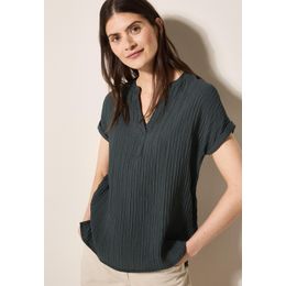 Kurzarmbluse Cecil, Damen, Gr. M (40), gr&uuml;n (slate khaki), Web, Obermaterial: 70% Viskose, 30% Polyamid, unifarben, gerade h&uuml;ftbedeckend, V-Ausschnitt, Aufschlag, Blusen, mit geschlitztem Ausschnitt und Streifenstruktur