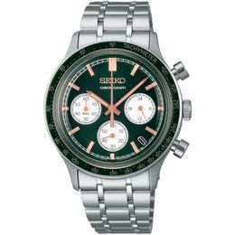 Chronograph Seiko, silber (silberfarben, gr&uuml;n), Armbanduhren, Herren, Chronograph, Quarzuhr, Armbanduhr, Herrenuhr, Edelstahlarmband, analog, Tag