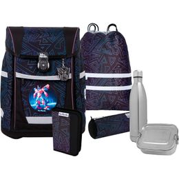 Schulranzen McNeill "Tenero, Tron", Kinder, Gr. B/H/T: 30cm x 36cm x 19cm, bunt (tron), Polyester, Rucks&auml;cke, inkl. Federm&auml;ppchen, Turnbeutel, Schlamperrolle & Motivmagnet
