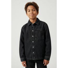 Jeanshemd Calvin Klein Jeans, Jungen, Gr. 10 (140), N-Gr, optic washed schwarz, Web, Obermaterial: 100% Baumwolle, unifarben, regular fit normal, Rundhals, eingesetzt 1-Knopf-Manschette mit Schlitz, Hemden Jeanshemd, Regular fit, f&uuml;r Kinder bis 16 Jahre