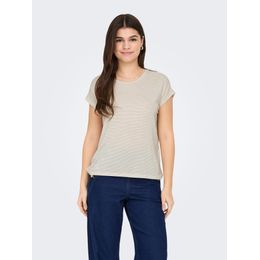 Kurzarmshirt Only "ONLCLAUDIA S/S GLITTER STRIPE TOP JRS", Damen, Gr. M, gold (cloud dancer detail:gold lurex stripe), Jersey, Obermaterial: 81% Viskose, 11% Elasthan, 8% metallisierte Fasern, Glanzfaden, unifarben, regular fit normal, Rundhals, Shirts