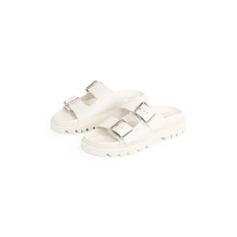 Pantolette Tommy Jeans "TJW DOUBLE STRAP SANDAL", Damen, Gr. 40, wei&szlig; (ivory), Leder, Schuhe Pantolette, Plateau, Sommerschuh, Schl&uuml;pfschuh mit zwei verstellbaren Schnallen