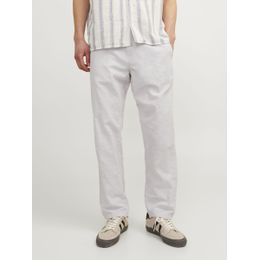 Jack & Jones Stoffhose JACK & JONES "JPSTKANE SUMMER JOGGER SN", Herren, Gr. L, N-Gr, wei&szlig; (crockery detail:melange), Web, Obermaterial: 74% Baumwolle, 26% Leinen, meliert, relaxed fit kn&ouml;chellang, Hosen Stoffhose, mit B&uuml;ndchen