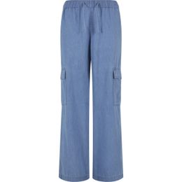 Cargohose Urban Classics "Urban Classics Damen Ladies Light Denim Cargo Pants", Damen, Gr. L, US-Gr&ouml;&szlig;en, skyblau washed, 100% Baumwolle, unifarben, loose fit, Hosen Cargohose
