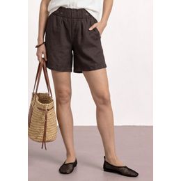 Shorts Street One, Damen, Gr. 36, N-Gr, espresso braun, Web, Obermaterial: 100% Leinen, unifarben, normal kurz, Hosen Shorts, Sommershort aus Leinen mit Paperbag-Bund