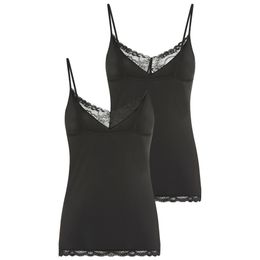 Spaghettitop YSABEL MORA, Damen, Gr. M, schwarz, Mikrofaser, Obermaterial: 90% Polyamid, 10% Elasthan, figurbetont h&uuml;ftlang, V-Ausschnitt, Tops, elastisch, Spitzeneinsatz, schmale Tr&auml;ger, femininer Stil