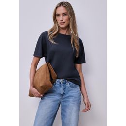 Kurzarmshirt Street One, Damen, Gr. 34, schwarz (shadowed navy), Jersey, Obermaterial: 48% Polyester, 48% Viskose, 4% Elasthan, unifarben, regular fit normal, U-Boot-Ausschnitt, Shirts, mit elastischem Bund