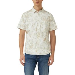 Kurzarmhemd s.Oliver, Herren, Gr. 3XL, N-Gr, ecru beige aop, Web, Obermaterial: 97% Baumwolle, 3% Elasthan, gebl&uuml;mt, normal h&uuml;ftbedeckend, Rundhals, abgesteppte Kante, Hemden, mit Allover-Print
