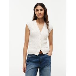 Strickweste Tommy Hilfiger "MID GG CABLE VEST CARDI", Damen, Gr. S (36/38), ivory petal, Strick, Obermaterial: 100% Baumwolle, unifarben, regular fit normal, V-Ausschnitt, Westen Strickweste, Baumwolle, mit Zopfstrickmuster