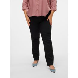 Straight-Jeans Vero Moda CURVE "VMCFLASH MR STRAIGHT J LI140 GA CUR NOOS", Damen, Gr. 48, L&auml;nge 32, schwarz, Denim/Jeans, Obermaterial: 57% Modal, 39% Polyester, 2% Elasthan, 2% Viskose, unifarben, straight fit, Jeans Straight-Jeans
