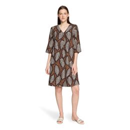 Sommerkleid Cartoon "Damen mit Muster", Damen, Gr. 34, Normalgr&ouml;&szlig;en, wei&szlig;, braun, Obermaterial: 55% Leinen, 45% Viskose, l&auml;ssig geschnitten kurz, V-Ausschnitt, Kleider Sommerkleid