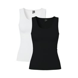 Tanktop Pieces "PCAMELIA TANK TOP 2-PACK JRS NOOS BC", Damen, Gr. L, schwarz-wei&szlig; (schwarz pack:2 pack schwarz, hellwei&szlig;), Jersey, Obermaterial: 95% Baumwolle, 5% Elasthan, unifarben, figurbetont normal, Rundhals, Tops Tanktop, mit klassischen Farben