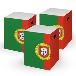 3er-Set Papphocker "Portugal" bedrucken | 34 x 34 x 47 cm | Deko WM & EM | Griffl&ouml;cher zum Tragen | Sitzhocker & Wellpapp Hocker selbst gestalten
