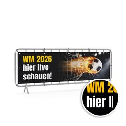 Absperrgitter Banner "WM-Live" personalisierbar | mit Wunschtext | 215 x 73 cm | Werbeartikel WM & EM | Bannerwerbung online selbst gestalten