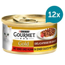 Gourmet Gold D&eacute;licatesse en Sauce mit Rind und Huhn Katzen-Nassfutter hoher Fleischanteil 12x85g