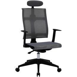 Boxxx Drehstuhl, Schwarz, Hellgrau, Metall, Kunststoff, Textil, Drehkreuz, 64x108-117.5x64 cm, Sitzfl&auml;che 360&deg; drehbar, inklusive Armlehnen, Arbeitszimmer, B&uuml;rost&uuml;hle, Drehst&uuml;hle