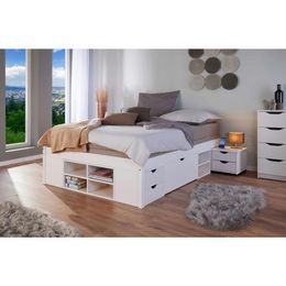 Mid.you Stauraumbett Interlink Till 20900170, Wei&szlig;, Kiefer, 12 F&auml;cher, 10 Schublade(n) Schubladen, 140x200 cm, Lattenrost, mit Schubk&auml;sten, Schlafzimmer, Betten, Stauraumbetten