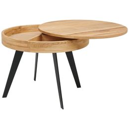 Livetastic Couchtisch, Natur, Schwarz, Holz, Metall, Holzwerkstoff, Eiche, furniert, Sperrholz, rund, konisch, 56 cm, Stauraum, Wohnzimmer, Wohnzimmertische, Couchtische, Couchtische mit Stauraum