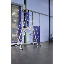 eurokraft pro Alu-Podestleiter, beidseitig begehbar, fahrbar, 2 x 8 Stufen