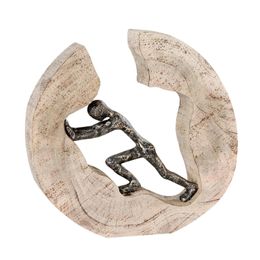 Skulptur Pushing Hellbraun/Bronzefarben