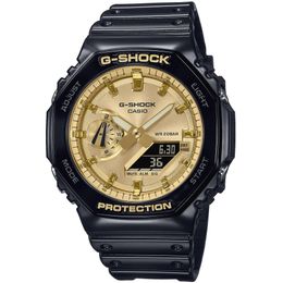 Chronograph Casio G-SHOCK, schwarz (schwarz, goldfarben), Armbanduhren, Herren, Chronograph, Quarzuhr,Armbanduhr,Herrenuhr,digital, bis 20 bar wasserd.Resinarmband