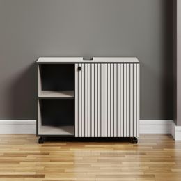 Waschbeckenunterschrank Welltime "Amrum", hellgrau, B:80cm H:64cm T:42cm, Schr&auml;nke, Waschbeckenunterschrank, Waschtisch auf Rollen - (B/T/H) wahlweise 60-80/42/64 cm