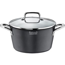 Pinti Inox Kochtopf PINTINOX "Pinti ST1", schwarz, H:13,5cm &Oslash;:28cm, T&ouml;pfe, Suppentopf Fleischtopf Kochtopf, 3-lagige Antihaftbeschichtung, Induktion, inkl. Glasdeckel