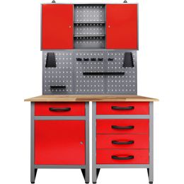 Werkstatt-Set ONDIS24, rot (anthrazit, rot), B:120cm H:205cm T:60cm, Metall, Werkb&auml;nke, 120 cm