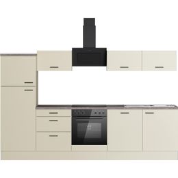 K&uuml;chenzeile KOCHSTATION "KS-Sion", k&uuml;che: natur, korpus: kaschmirfarben, arbeitsplatte: iron flow, B:300cm H:186cm T:60cm, Komplettk&uuml;chen-Sets, K&uuml;chenzeile, Breite 300 cm, neue Technik: OPTIsnap, wahlweise mit E-Ger&auml;ten