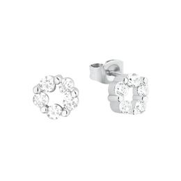 Paar Ohrstecker Amor "Blumen", bunt (silberfarben, wei&szlig;, kristallwei&szlig;), Ohrringe, Damen, 7mm, Silber 925 (Sterlingsilber), mit Zirkonia (synth.)