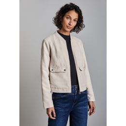 Kurzjacke Street One, Damen, Gr. 44, beige (smooth sand beige), Stoff, 100% Polyester, unifarben, gerade normal, hoch geschlossener Ausschnitt, B&uuml;ndchen, Jacken Kurzjacke, mit Stehkragen
