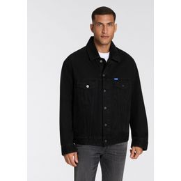 Jeansjacke Hugo "Kirkby", Herren, Gr. L, schwarz (schwarz003), Denim/Jeans, Obermaterial: 100% Baumwolle, unifarben, regular fit h&uuml;ftlang, 1-Knopf-Manschette mit Schlitz, Jacken Jeansjacke, mit Logo-Details, regular-fit