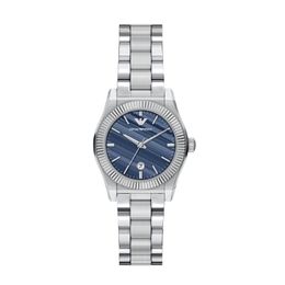 Quarzuhr Emporio Armani, edelstahlfarben, dunkelblau, Armbanduhren, Damen, Quarzuhr, Armbanduhr, Damenuhr, Edelstahlarmband, analog, Tag, Achat