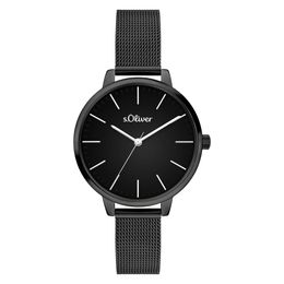 Quarzuhr s.Oliver "Lovely Time", schwarz, Armbanduhren, Damen, Quarzuhr, Armbanduhr, Damenuhr, Edelstahlarmband, analog