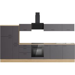 K&uuml;chenzeile KOCHSTATION "KS-Sion", k&uuml;che: grau, korpus: eichefarben, arbeitsplatte: eichefarben hell, B:360cm H:186cm T:60cm, Komplettk&uuml;chen-Sets, K&uuml;chenzeile, Breite 360 cm, neue Technik: OPTIsnap, wahlweise mit E-Ger&auml;ten