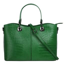 Henkeltasche CLUTY, Damen, Gr. B/H/T: 32cm x 22cm x 11cm onesize, gr&uuml;n, Leder, Reptilienpr&auml;gung, Taschen, echt Leder, Made in Italy