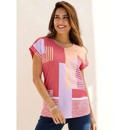 Kurzarmshirt Classic Basics "Kurzarm-Shirt", Damen, Gr. 42, bunt (grapefruit, flieder, bedruckt), 100% Baumwolle, gemustert, mehrfarbig, Rundhals, Shirts
