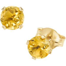 Paar Ohrstecker Firetti "Schmuck Geschenk Gold 375 Ohrschmuck Ohrringe Edelstein Krappenfassung", bunt (gelbgoldfarben, orange, orange), Ohrringe, Damen, 4,7mm, Gelbgold 375, mit Blautopas, Citrin oder Peridot