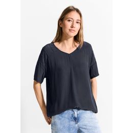 Kurzarmbluse Cecil, Damen, Gr. S (38), blau (universal blau), Stoff, 100% Viskose, unifarben, gerade h&uuml;ftlang, V-Ausschnitt, B&uuml;ndchen, Blusen, mit V-Ausschnitt