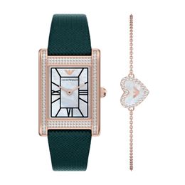 Quarzuhr Emporio Armani, rosa (gr&uuml;n), Armbanduhren, Damen, Quarzuhr, Armbanduhr, Damenuhr, Lederarmband, Ideal auch als Geschenk, analog
