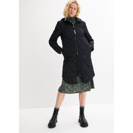 bonprix Steppmantel aus recyceltem Polyester, schwarz, Gr.38, Sch&ouml;ne Steppjacke mit Kapuze und 2 Wege Rei&szlig;verschluss
