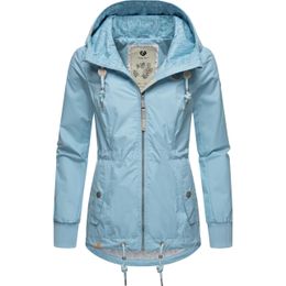 Outdoorjacke Ragwear "Danka", Damen, Gr. XS (34), blau (pastellblau), Au&szlig;enmaterial: 100% Polyester. Innenfutter: 100% Polyester, regular fit h&uuml;ftbedeckend, &Auml;rmel ohne &Auml;rmelschlitz elastischer Bund mit innenliegendem Gummizug, Jacken Outdoorjacke, Wasserdichte &Uuml;bergangsjacke mit gro&szlig;er Kapuze