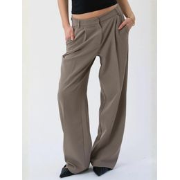 Chinohose TEESHOPPEN "TEESHOPPEN Trouser Mila", Damen, Gr. L, Normalgr&ouml;&szlig;en, beige (taupe), Obermaterial: 88% Polyester, 12% Elasthan, Hosen Chinohose