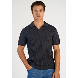 Langarm-Poloshirt LINDBERGH "Poloshirt (Langarm) Relaxed Fit", Herren, Gr. XL, navy, Obermaterial: 100% Baumwolle, l&auml;ssig geschnitten, V-Ausschnitt, Shirts