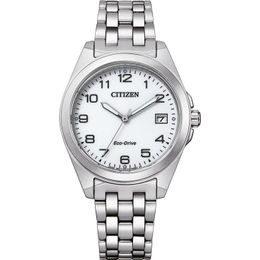 Solaruhr Citizen, silber (silberfarben), Armbanduhren, Damen, Armbanduhr, Damenuhr, Edelstahlarmband, bis 10 bar wasserdicht, Datum