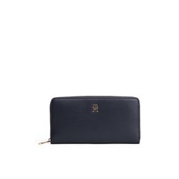 Geldb&ouml;rse Tommy Hilfiger "TH ICON LRG ZA", Damen, blau (dunkelblau), Lederimitat, Kleinlederwaren, Damen Geldbeutel, Portemonnaie mit edlem TH-Logoelement