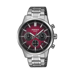 Chronograph CASIO EDIFICE, edelstahlfarben, rot, Armbanduhren, Herren, Chronograph, Quarzuhr, Armbanduhr, Herrenuhr, Edelstahlarmband, analog, Tag